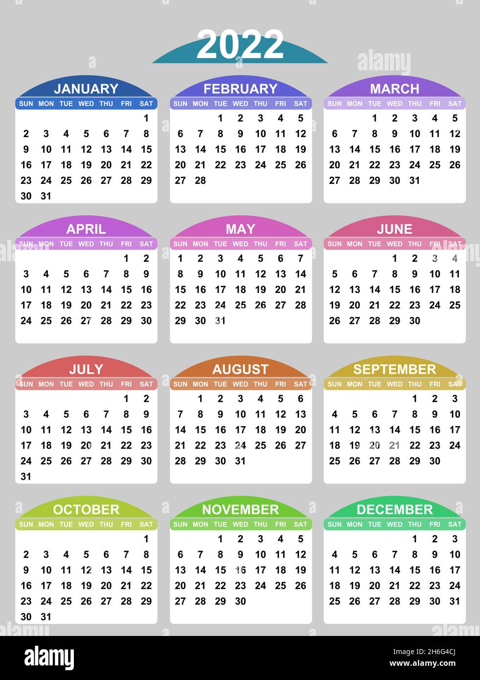 Simple vector calendar for year 2022 sundays first, easy to edit and ...