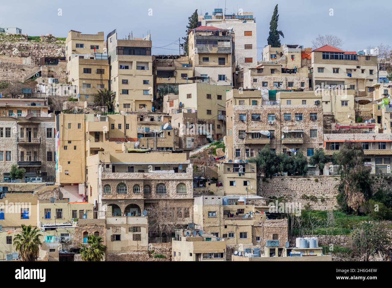 View of houses on hills in the center of Amman, the capital of Jordan ...
