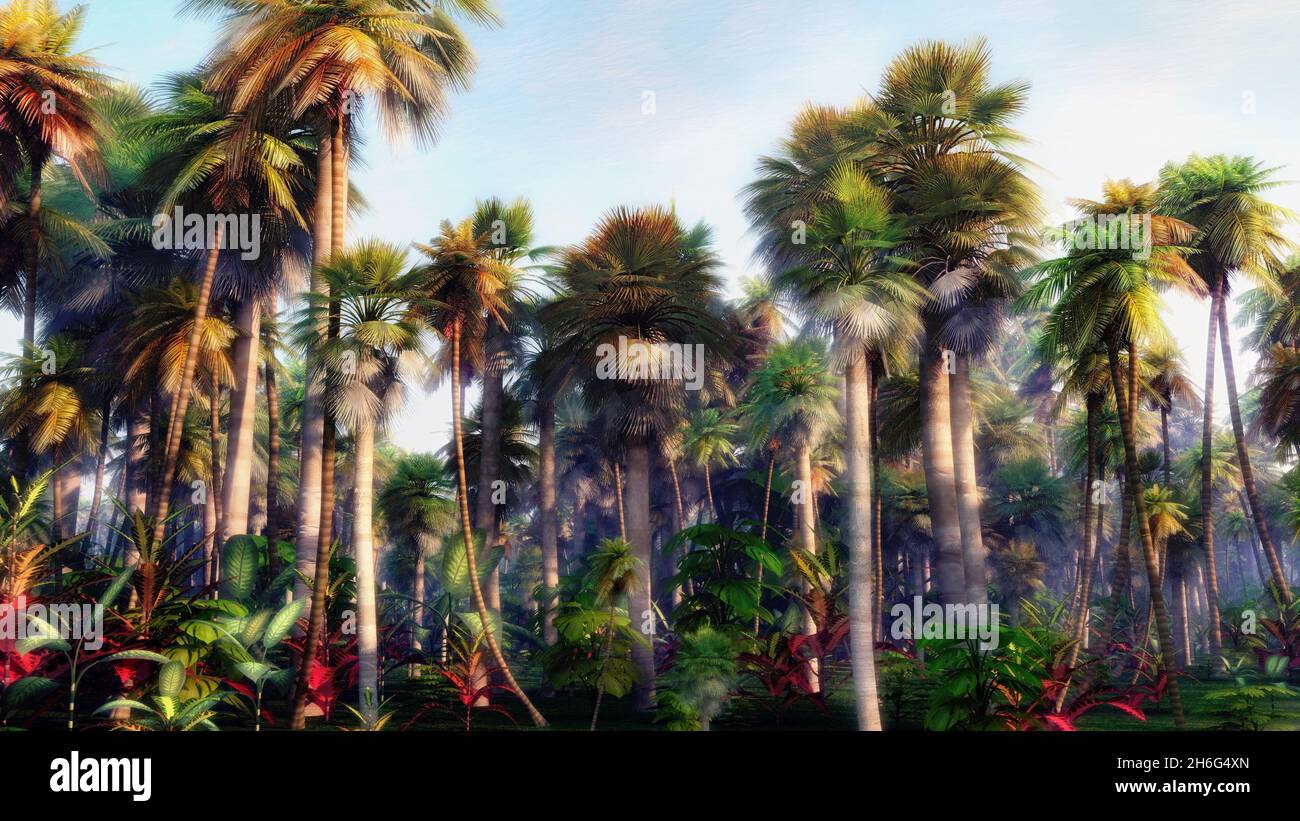 Illustration of a tropical fantasy jungle Stock Photo - Alamy
