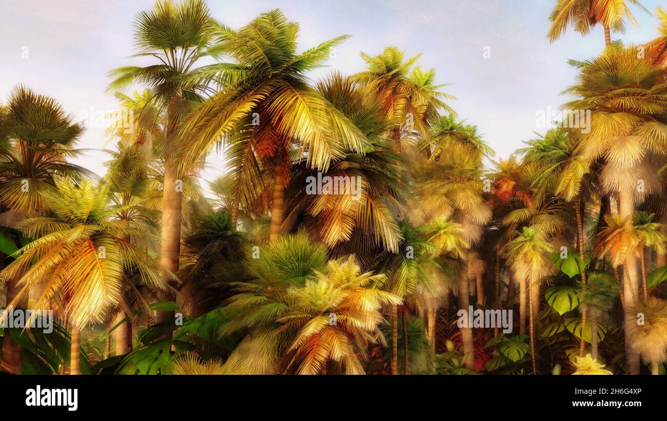Illustration of a tropical fantasy jungle Stock Photo - Alamy