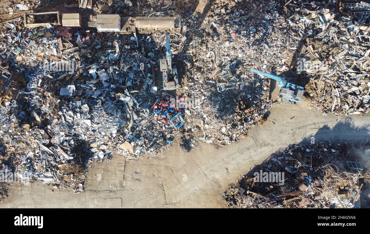 Scrap metal yard aerial view Stock Photo - Alamy