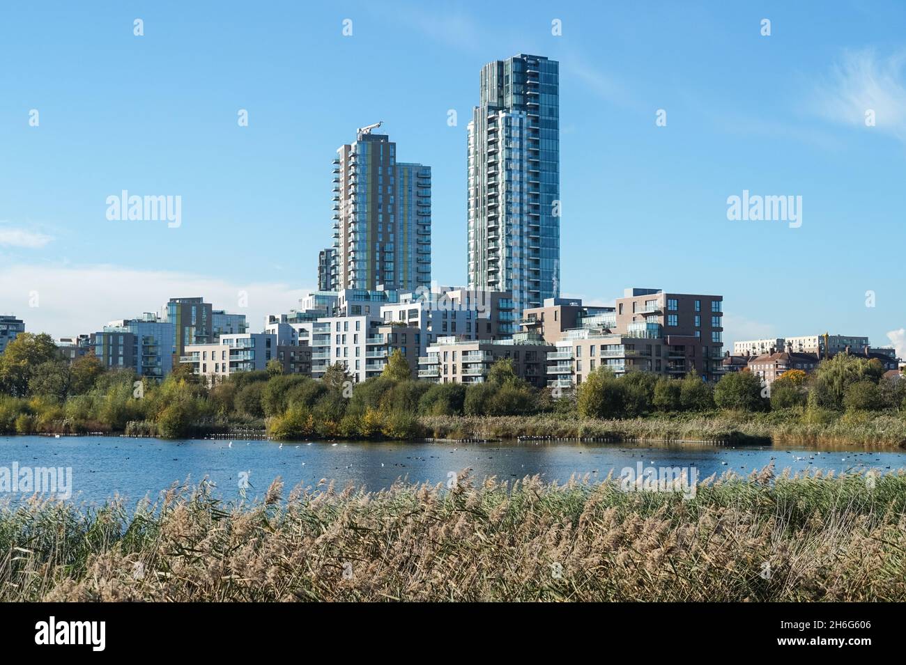Woodberry Down modern residential buildings and Woodberry Wetlands ...