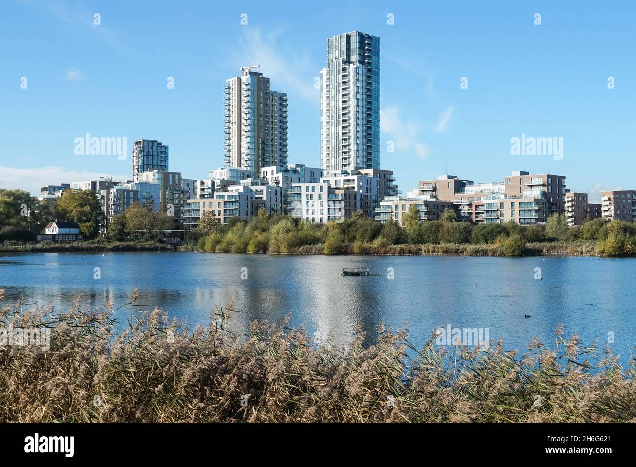 Woodberry Down modern residential buildings and Woodberry Wetlands ...