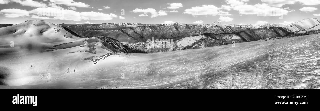 Snow covered mountain town Black and White Stock Photos & Images - Alamy