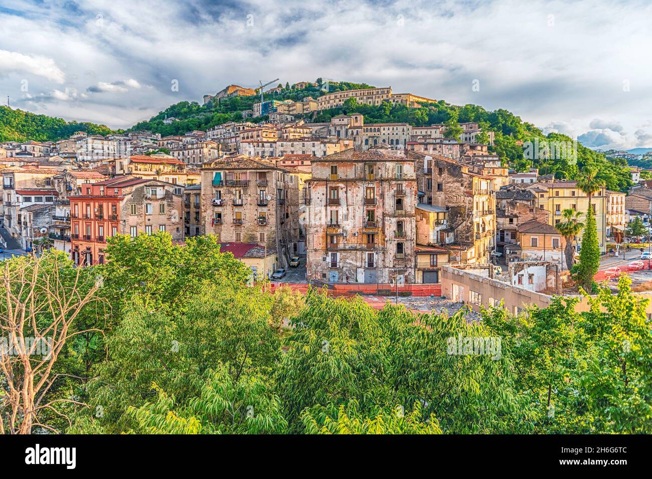 Scenic aerial view of the Old Town with the Crathis River and historic ...