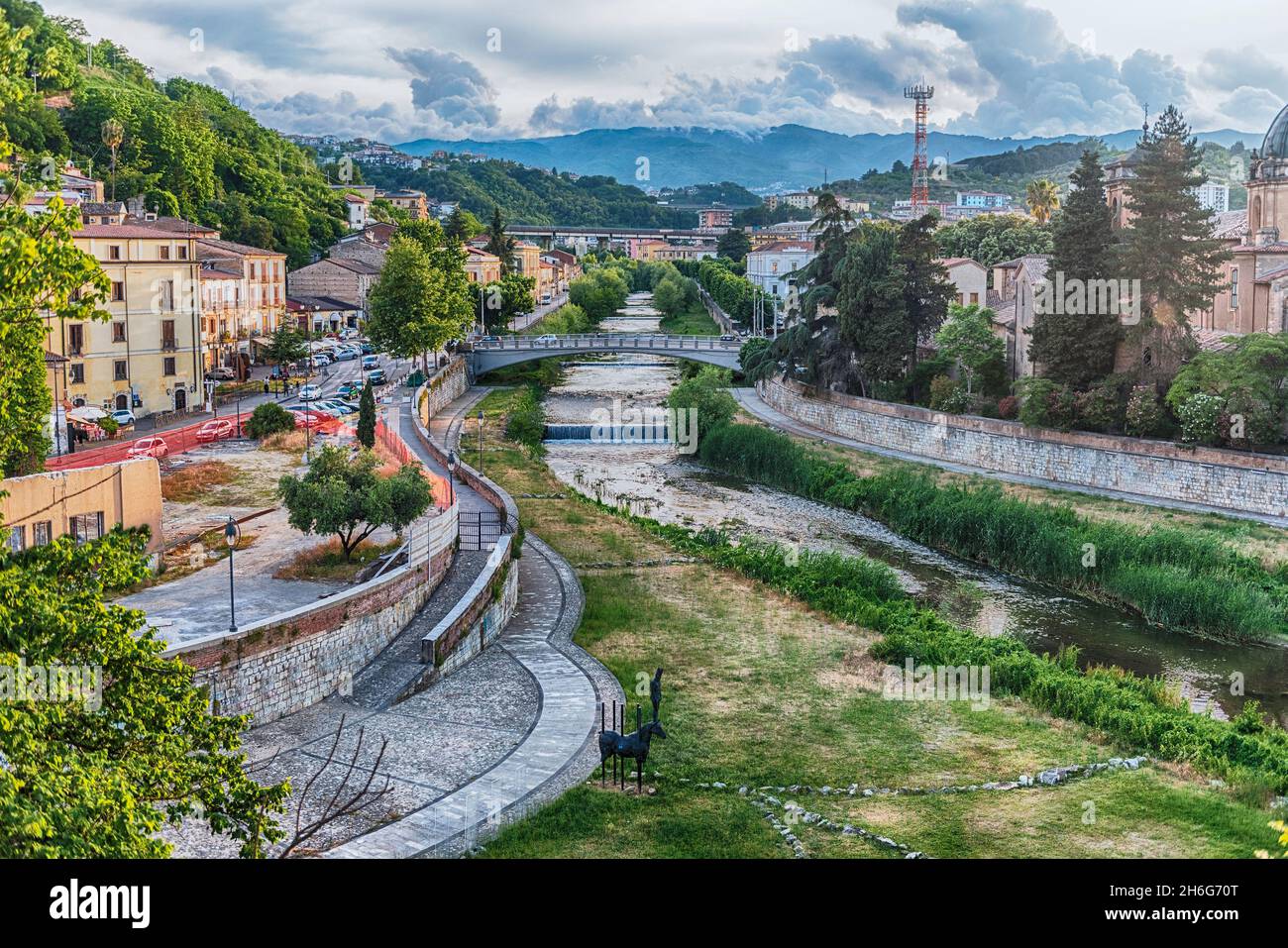Scenic aerial view of the Old Town with the Busento River and historic ...