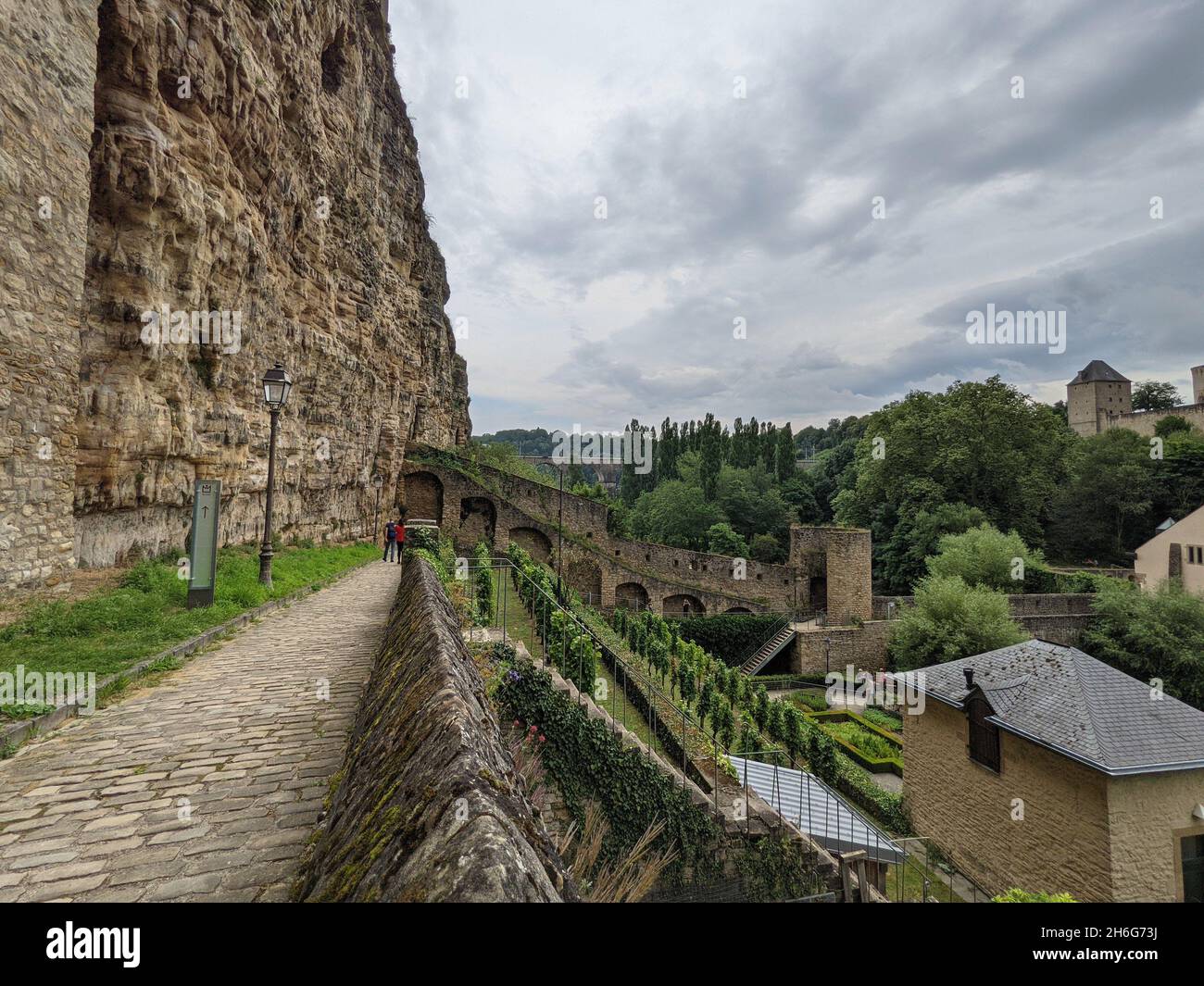 Beautiful view of a cityscape with historic buildings in Luxembourg ...