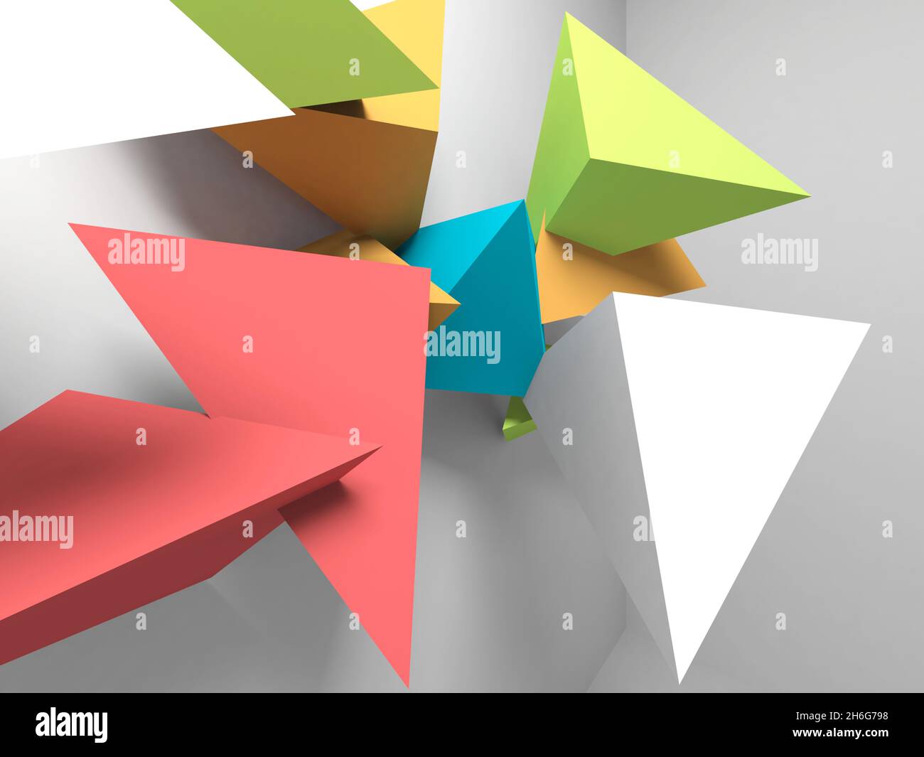 Abstract low-poly colorful geometric installation on a white background ...
