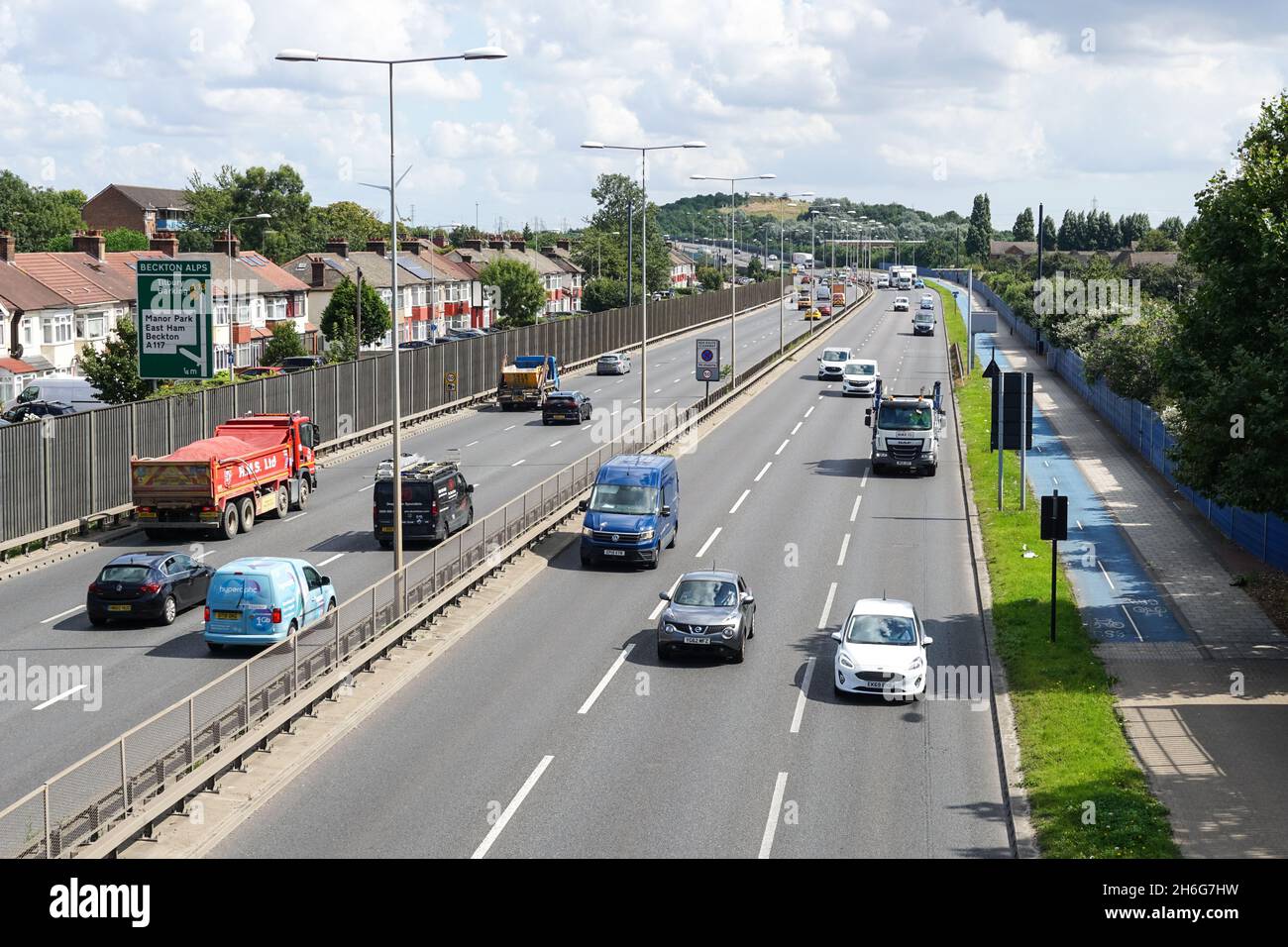 Traffic on A13 Newham Way road, London, England, United Kingdom, UK ...