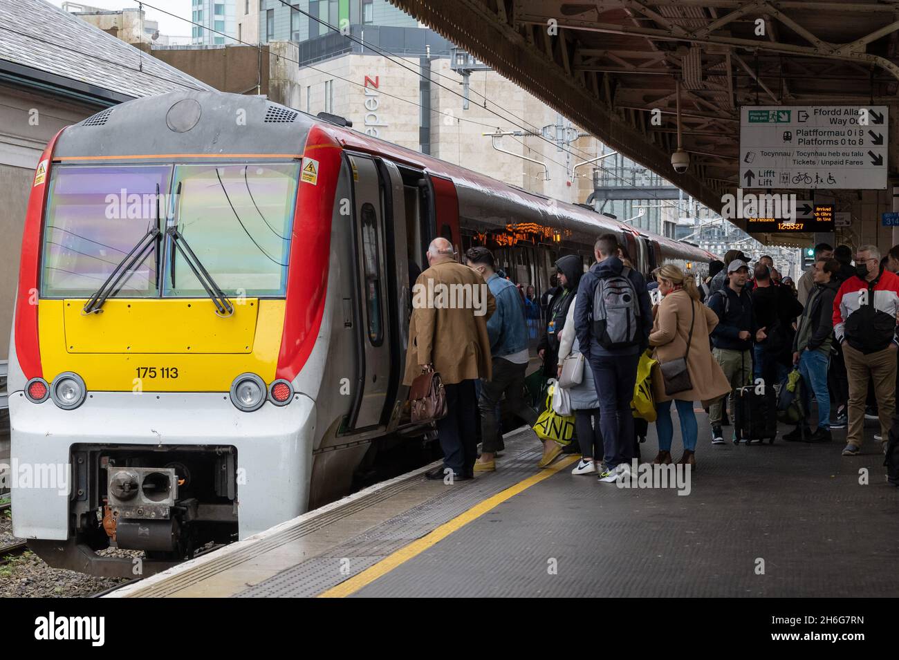 A Transport for Wales train at Cardiff Central Station in Cardiff ...