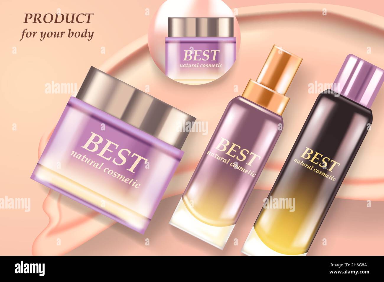 Set of different realistic cosmetic jars on cream background Stock ...