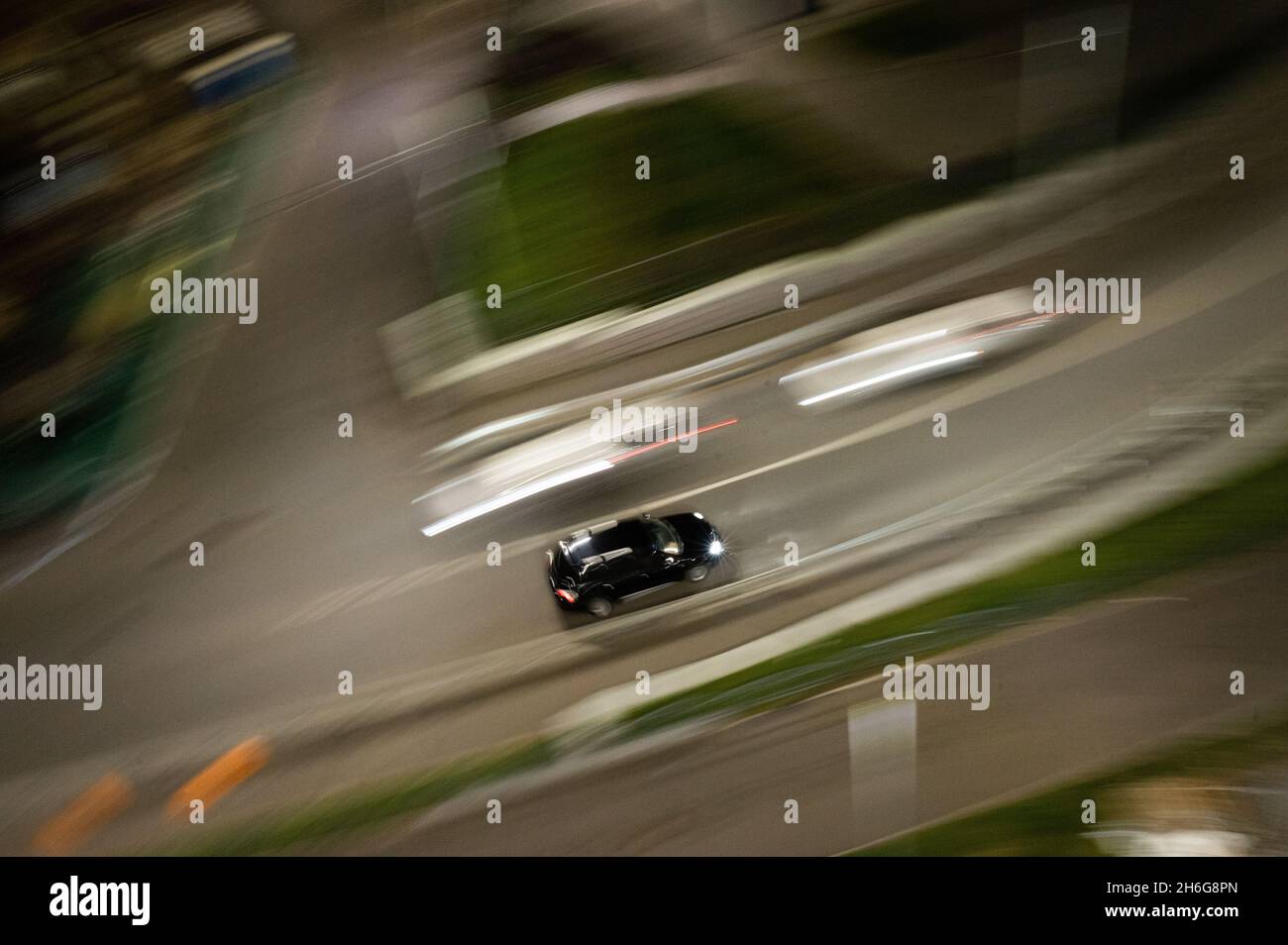 Long shutter photo of car in city track. Motion blur concept. Traffic ...
