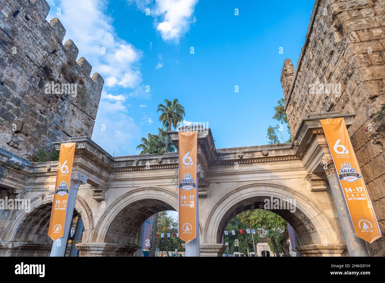 Hadrians Gate in the old town area Kaleici in Antalya, Turkey. An ...