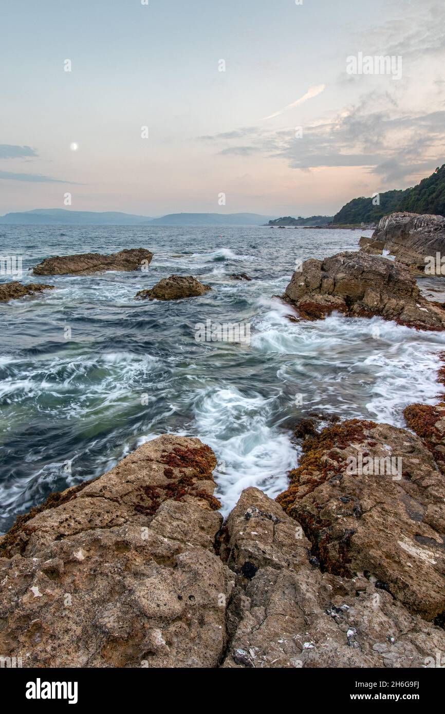 Garron Point on the Antrim Coast Road by moonlight Stock Photo - Alamy