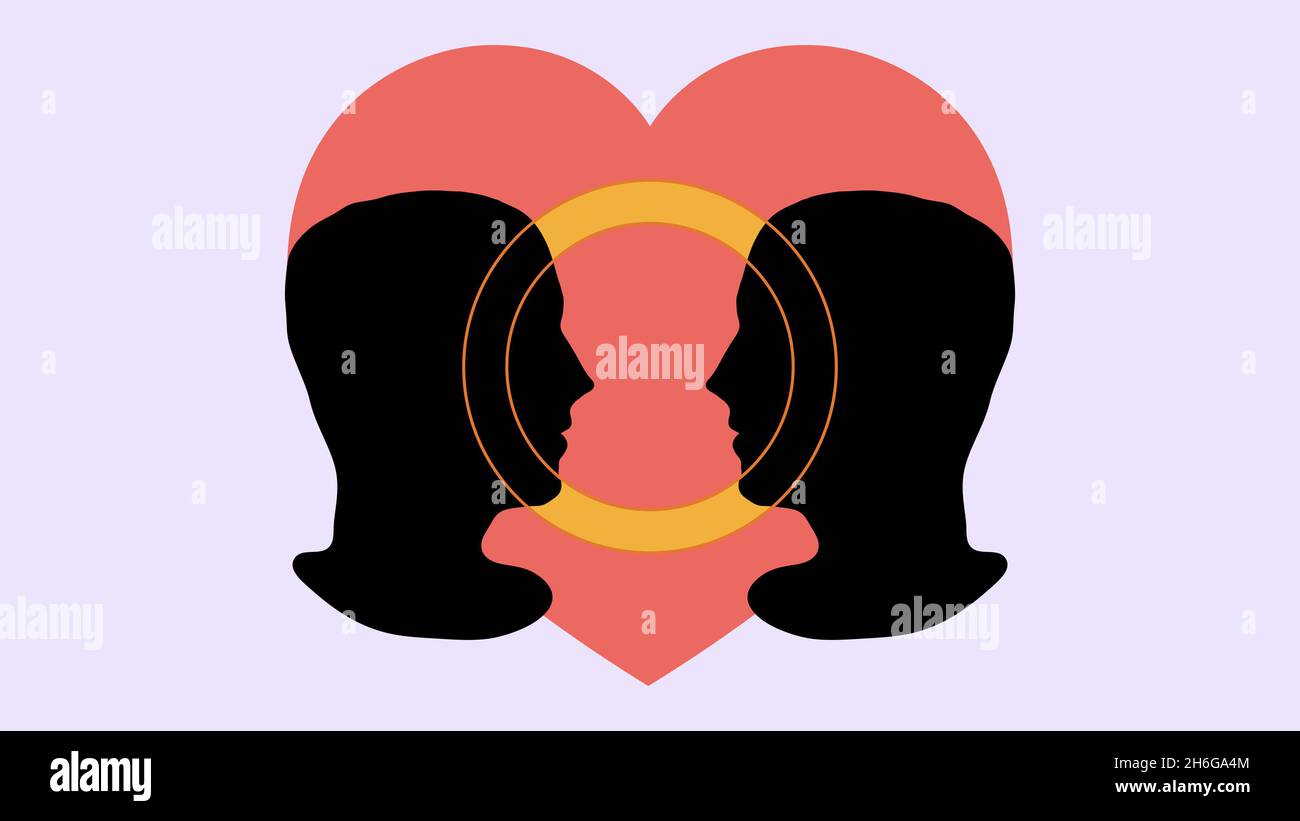 Simple graphic illustration of two male portraits in opposite ...