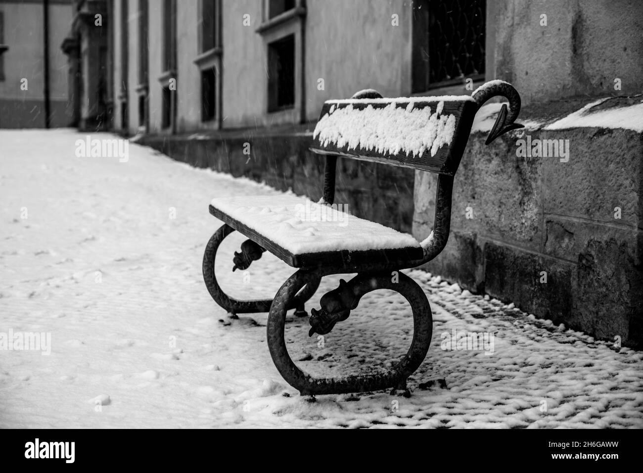 Old bench and street Black and White Stock Photos & Images - Alamy