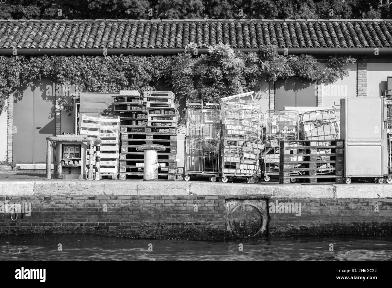 Piled crates Black and White Stock Photos & Images - Alamy