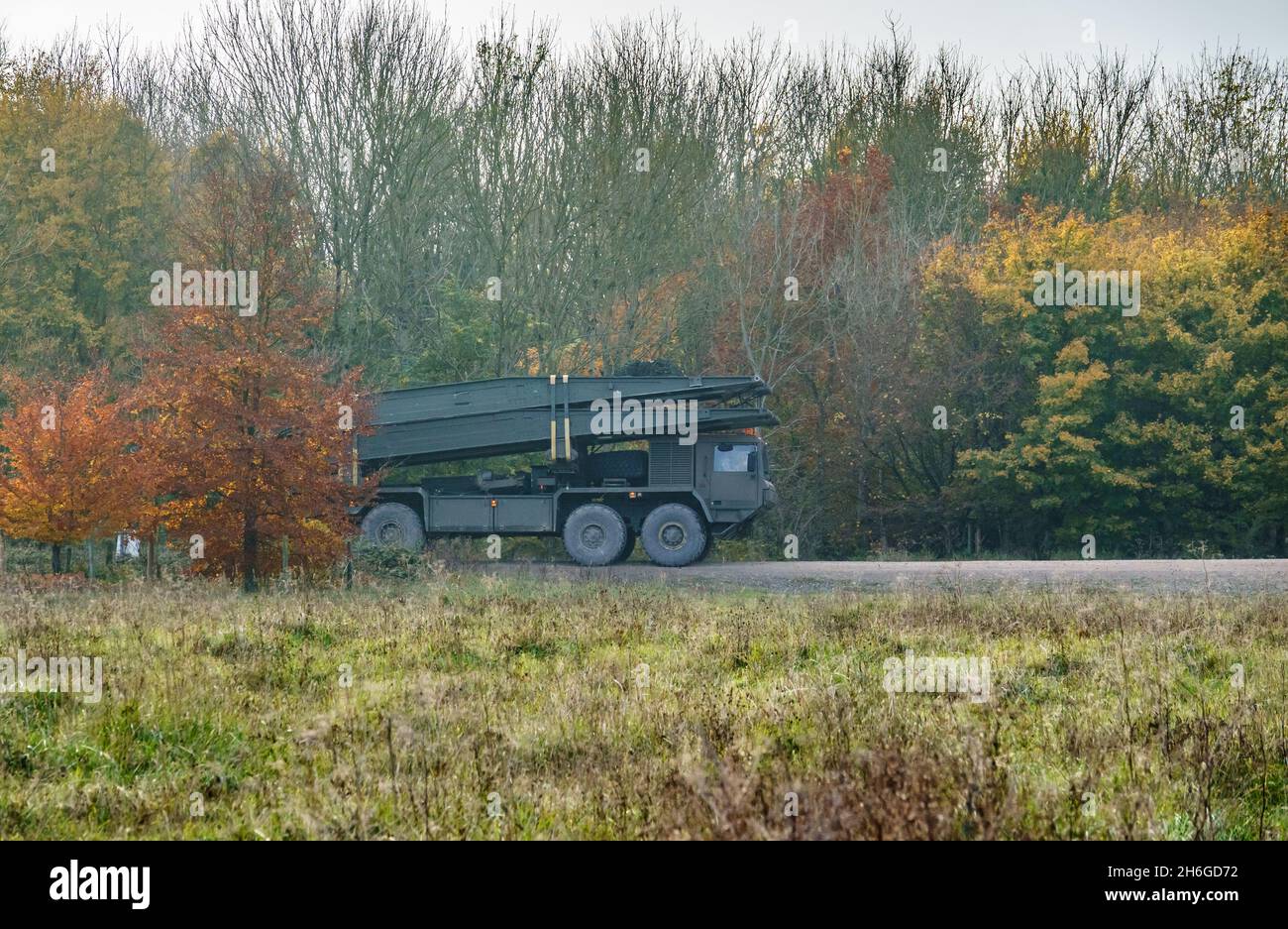 British army Alvis unipower 8x8 tank bridge transporter in action on a ...