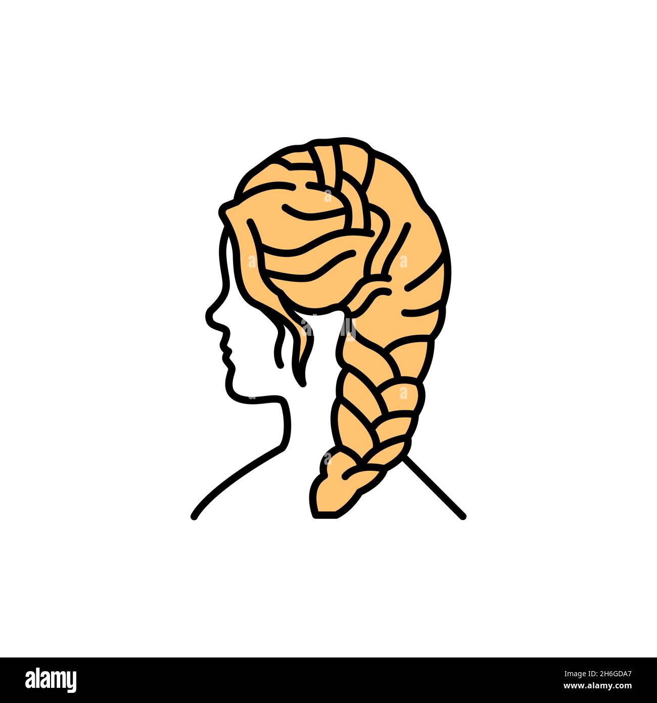 Woman pigtail hairstyle color line icon. Beauty industry. Hairdresser ...