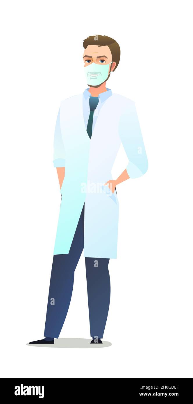 Optimistic doctor in dressing gown and humor mask. Cheerful persons in ...