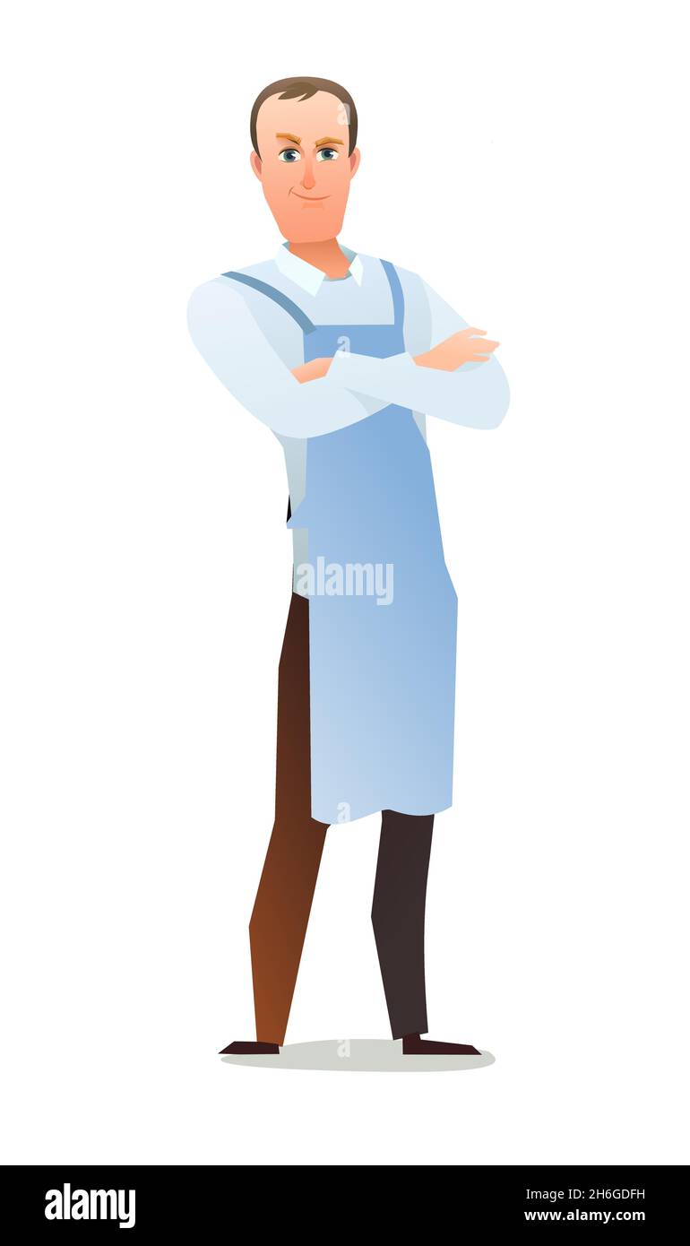 Man craftsman or artist. Guy in apron. Master in workwear. Cheerful ...