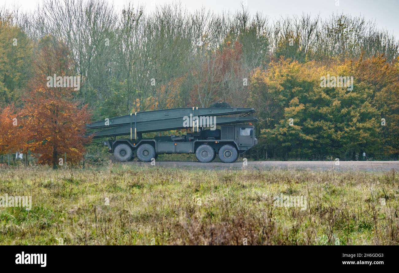 British army Alvis unipower 8x8 tank bridge transporter in action on a ...