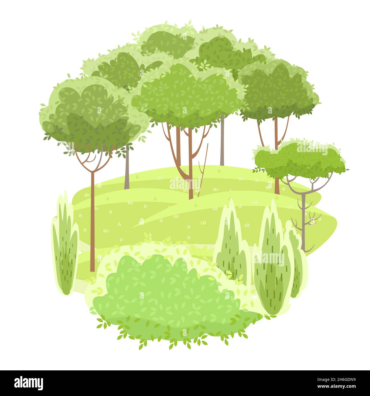 Amusing Beautiful Forest Landscape Cartoon Style Grass Hills Rural