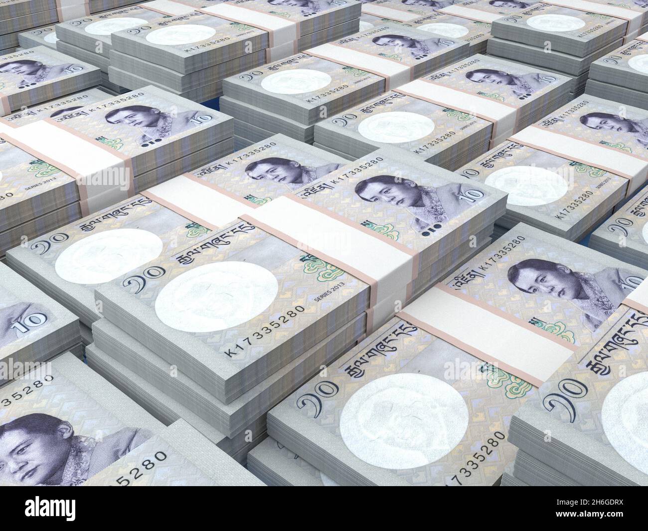 Money of Bhutan. Ngultrum bills. BTN banknotes. 10 Dzongkha. Business ...