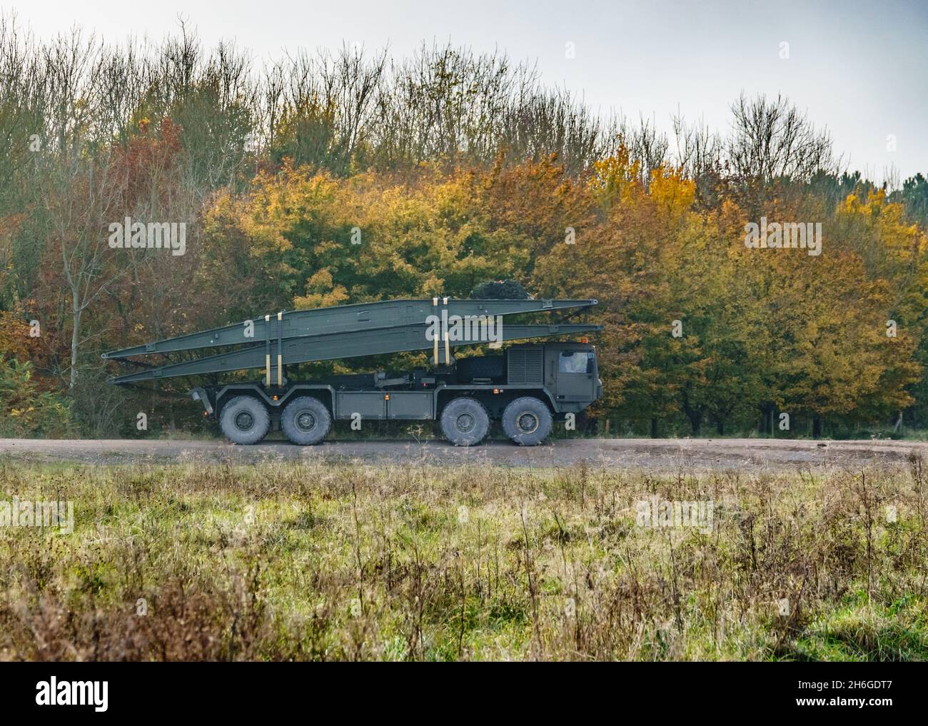 British army Alvis unipower 8x8 tank bridge transporter in action on a ...