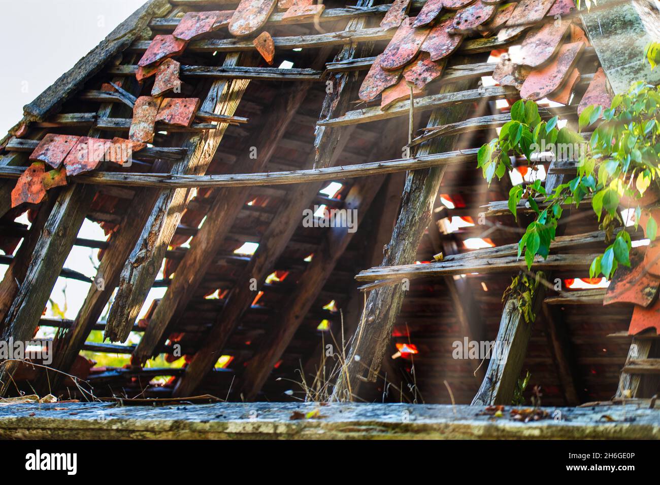 abandoned building old roof colapsing Stock Photo - Alamy