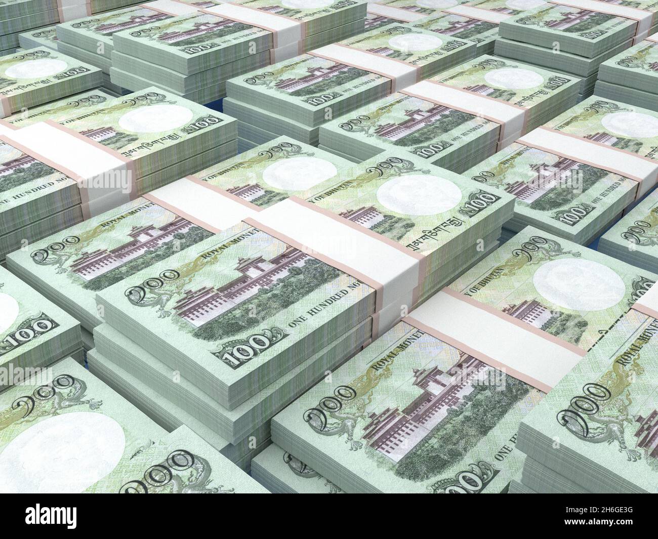 Money of Bhutan. Ngultrum bills. BTN banknotes. 100 Dzongkha. Business ...