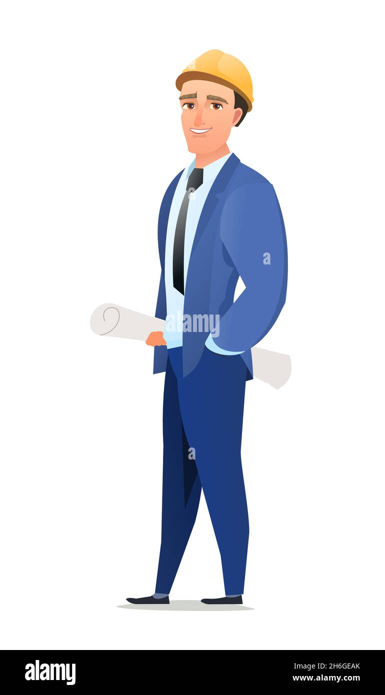 Man engineer in suit and protective helmet. Office guy at construction ...