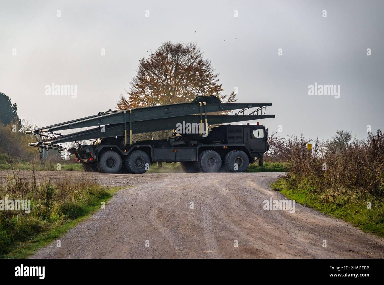 British army Alvis unipower 8x8 tank bridge transporter in action on a ...
