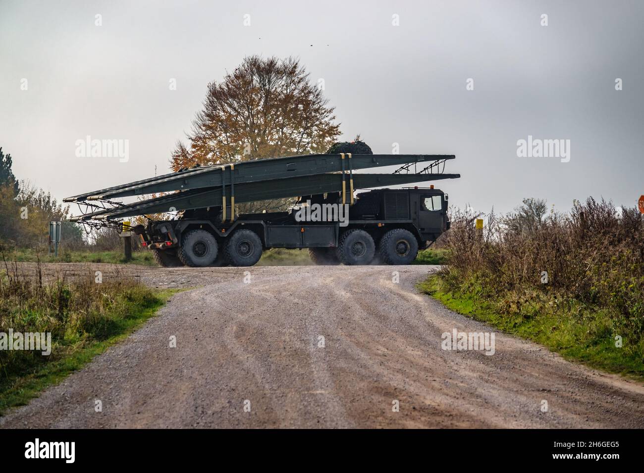 British army Alvis unipower 8x8 tank bridge transporter in action on a ...