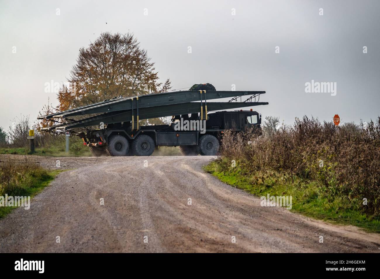 British army Alvis unipower 8x8 tank bridge transporter in action on a ...