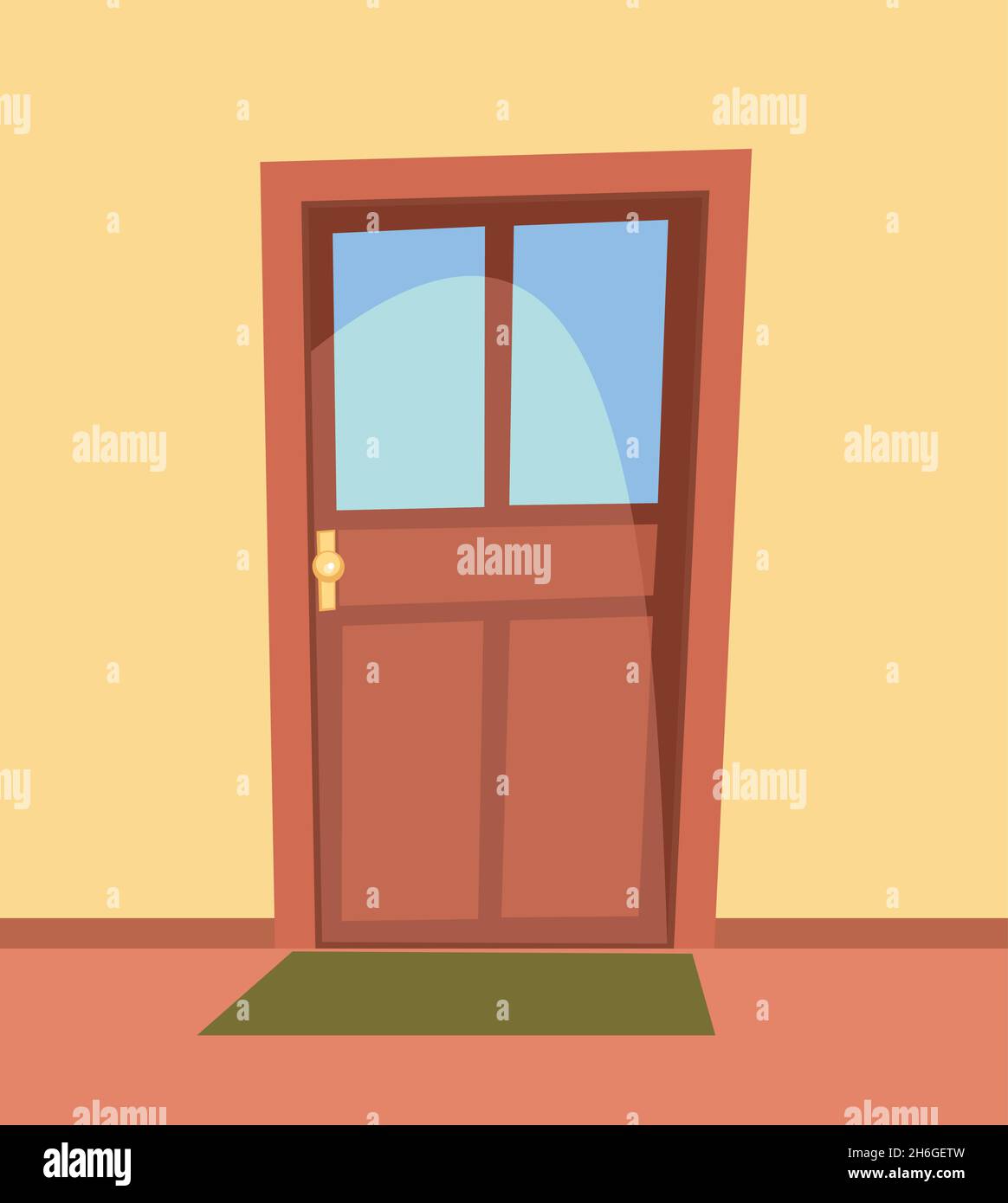 Close door. Simple and flat style. Inside view from the room of the ...