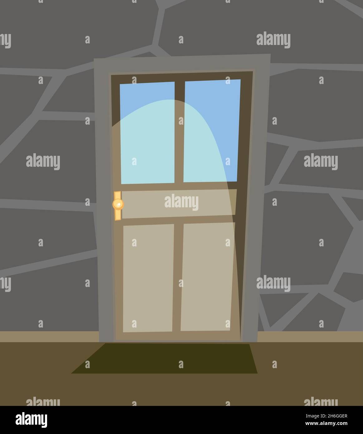 Close door. Simple and flat style. Inside view from dark room of the ...