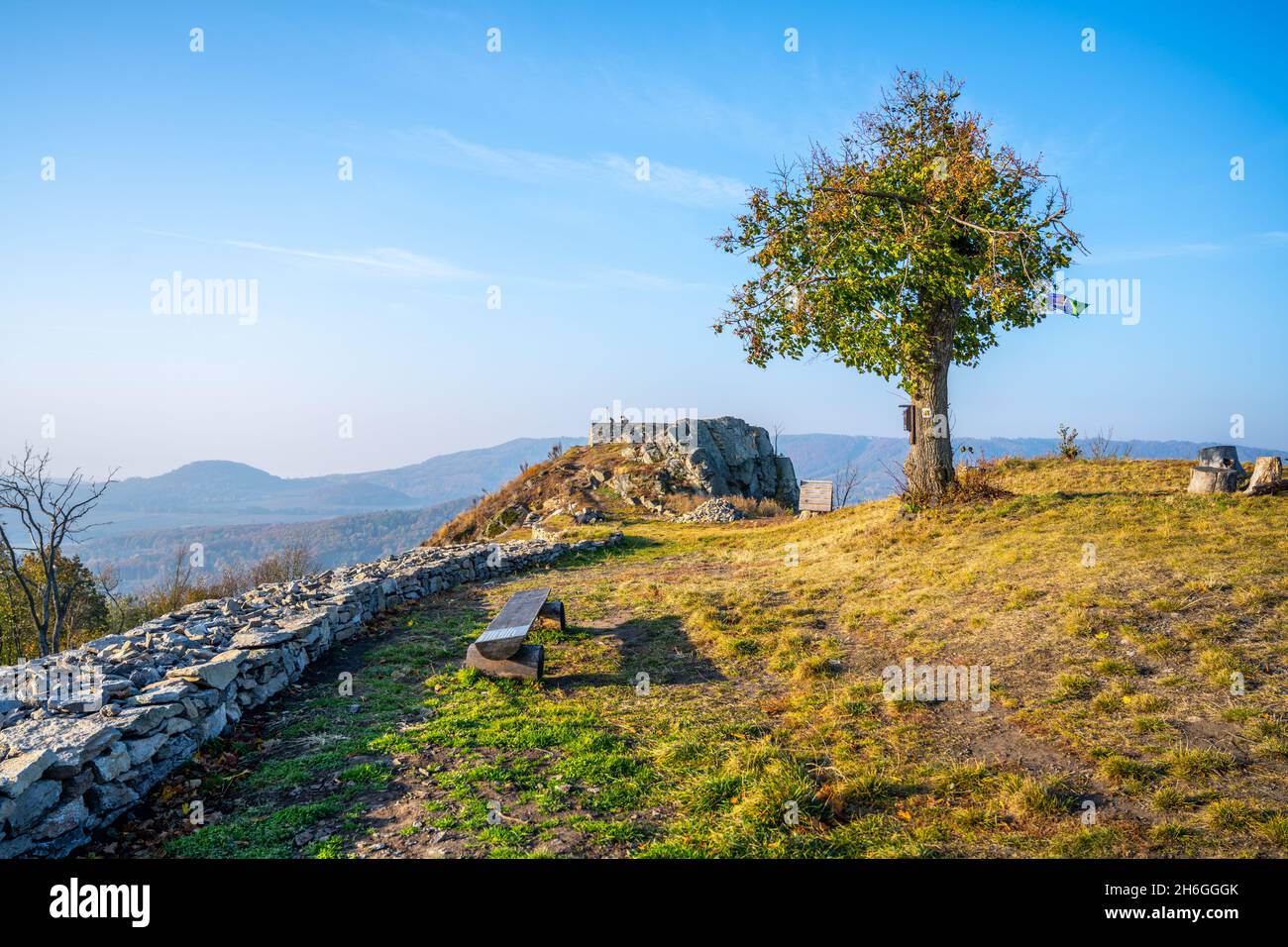 Kalich medieval castle ruins on the mountain summit Stock Photo - Alamy