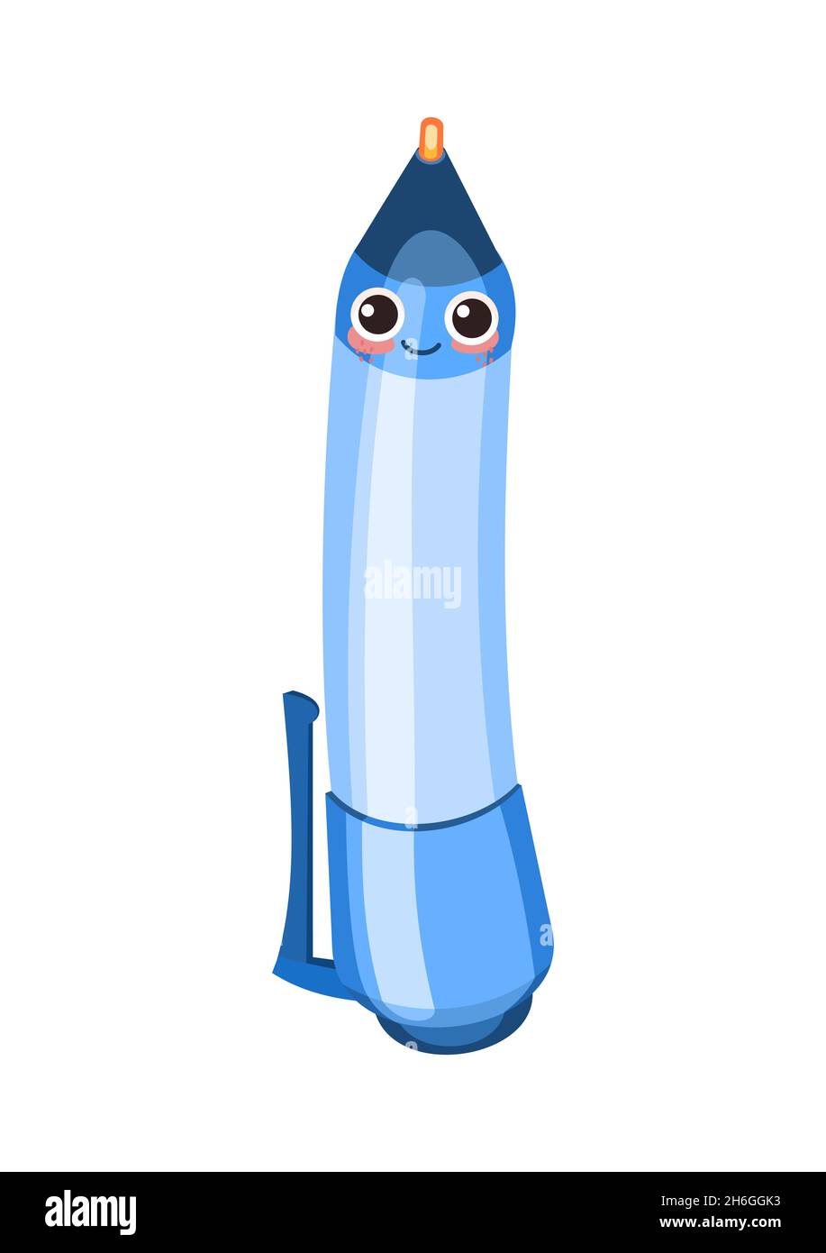 Blue ballpoint pen. Cheerful cute cartoon character. Good mood ...