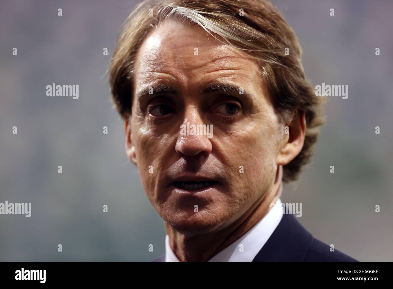 Italy manager Roberto Mancini is interviewed after the FIFA World Cup ...