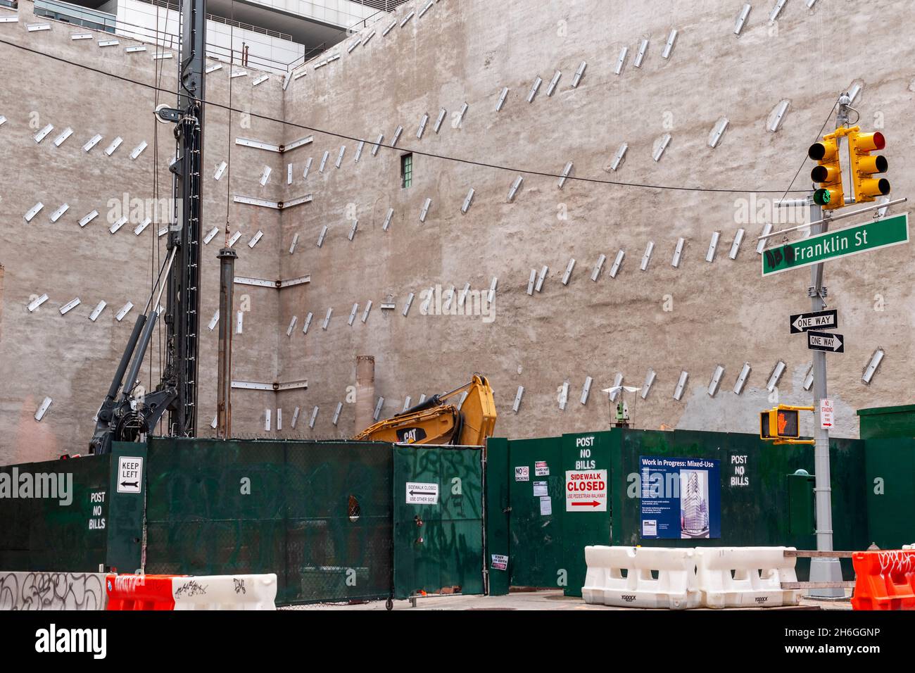 A building is braced during adjacent construction in Tribeca in New ...