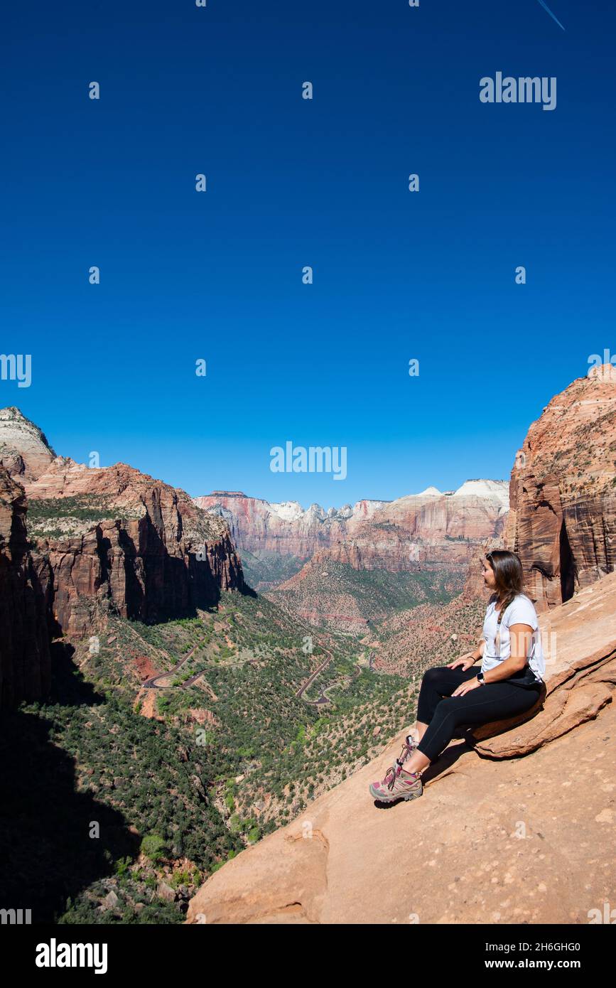 Female admiring the mesmerizing view of the Bryce Canyon National Park ...