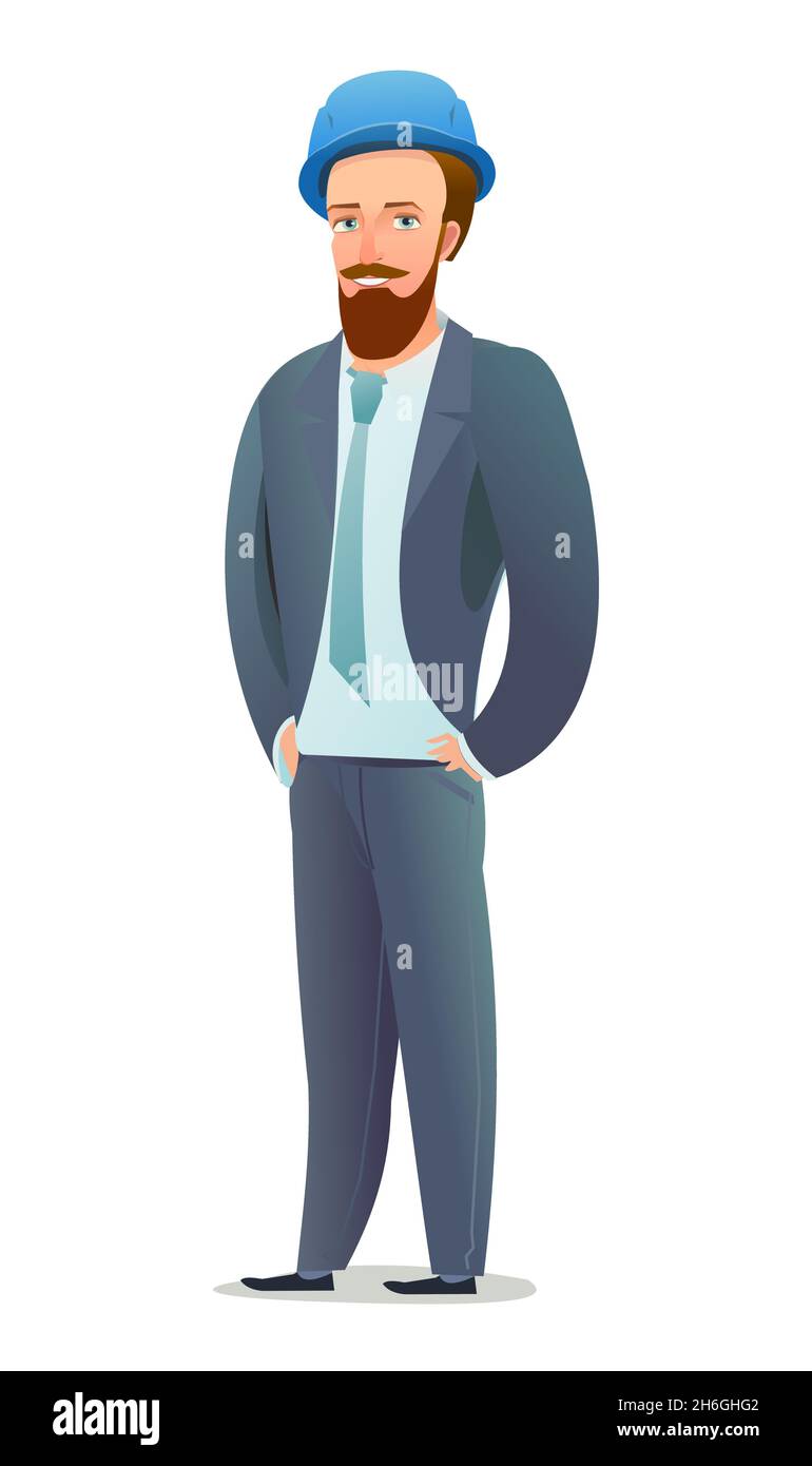 Man engineer in suit and protective helmet. Office guy at construction ...