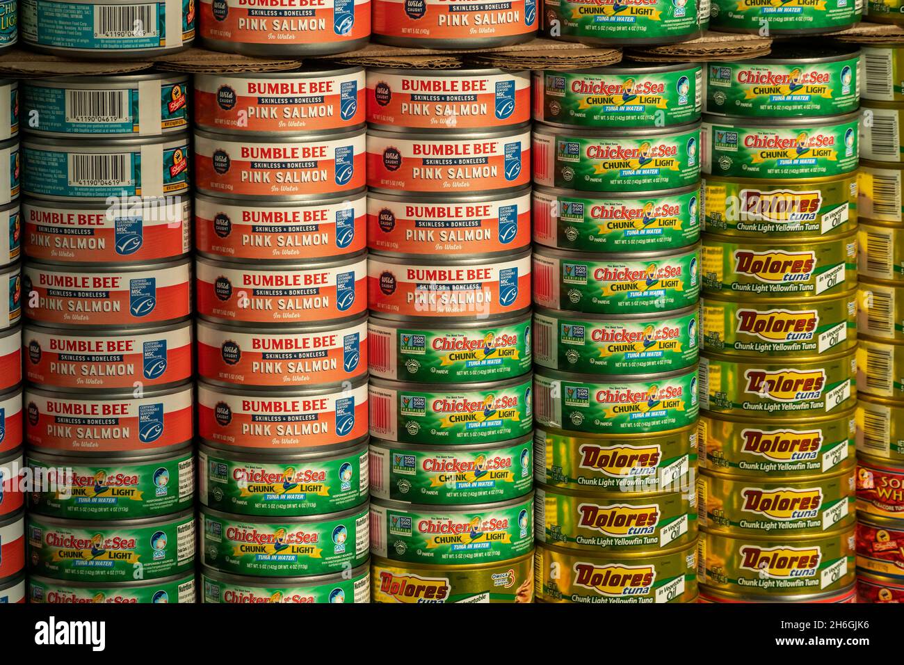 A display of tuna and salmon cans in New York on Sunday, November 7 ...