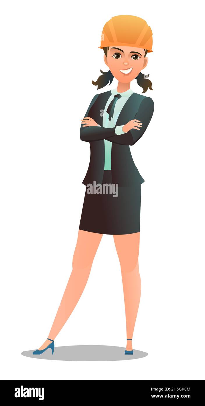 Woman engineer in suit and protective helmet. Office girl at ...