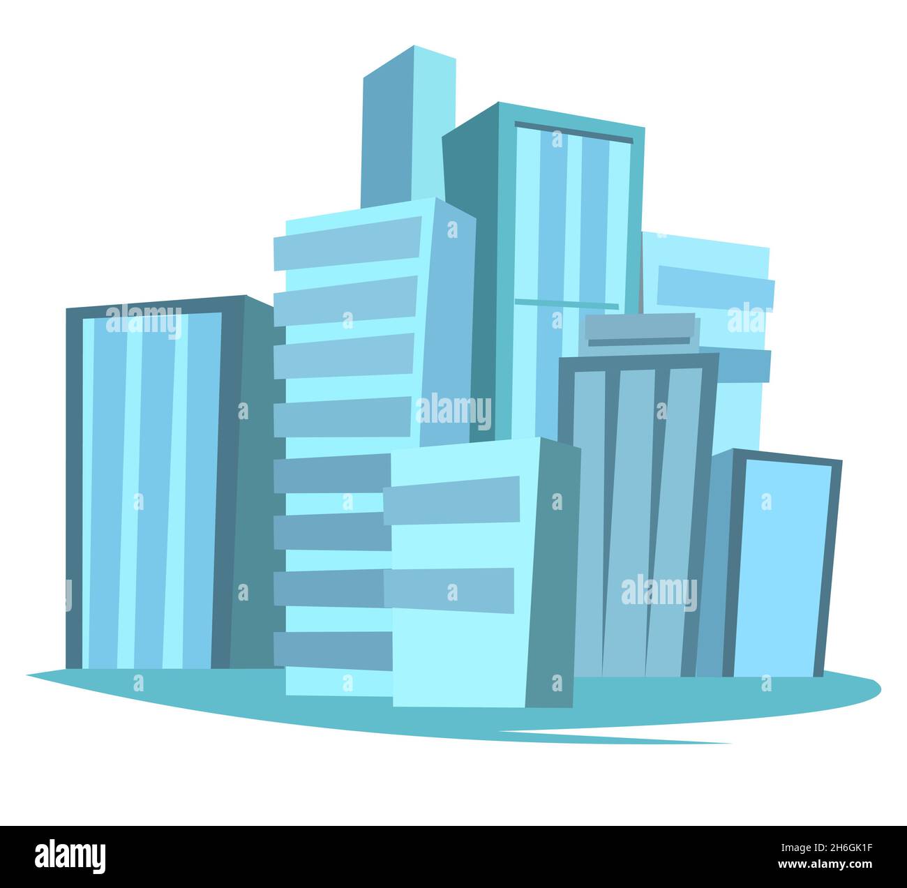 Big city from afar. Skyscrapers and large buildings. Cartoon flat style ...