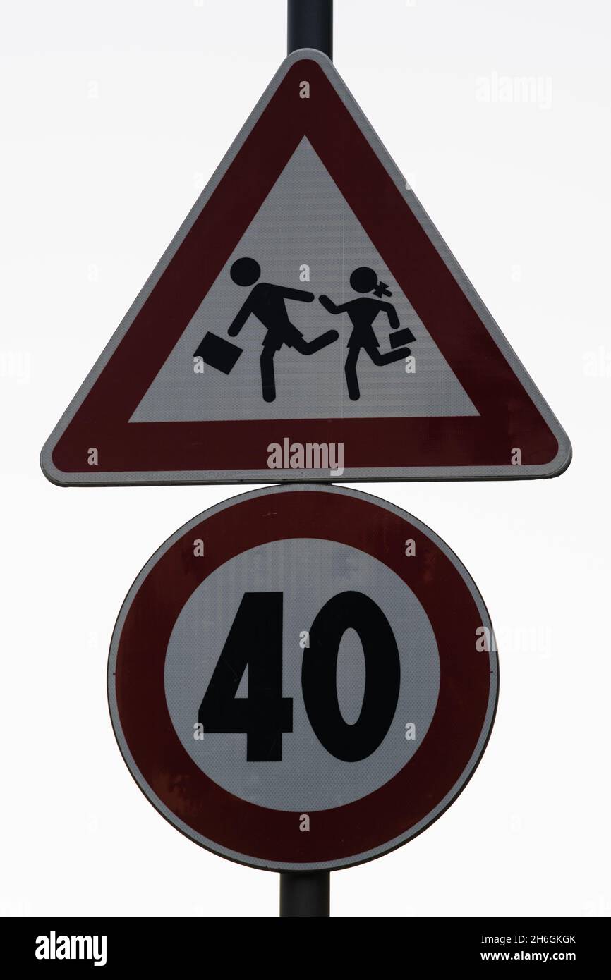 Sign with the meaning of attention children on the forest Stock Photo ...