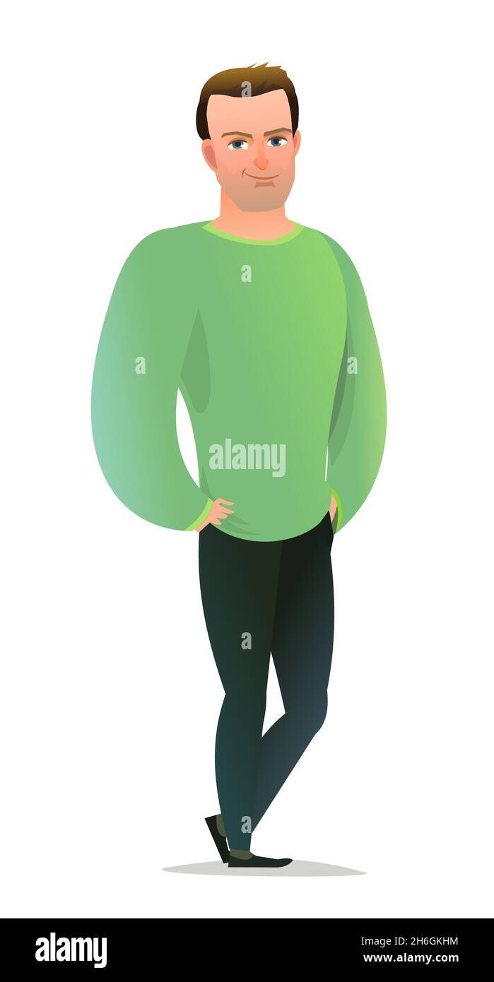 Handsome man in pants and sweater. Cheerful middle aged guy. Cheerful ...