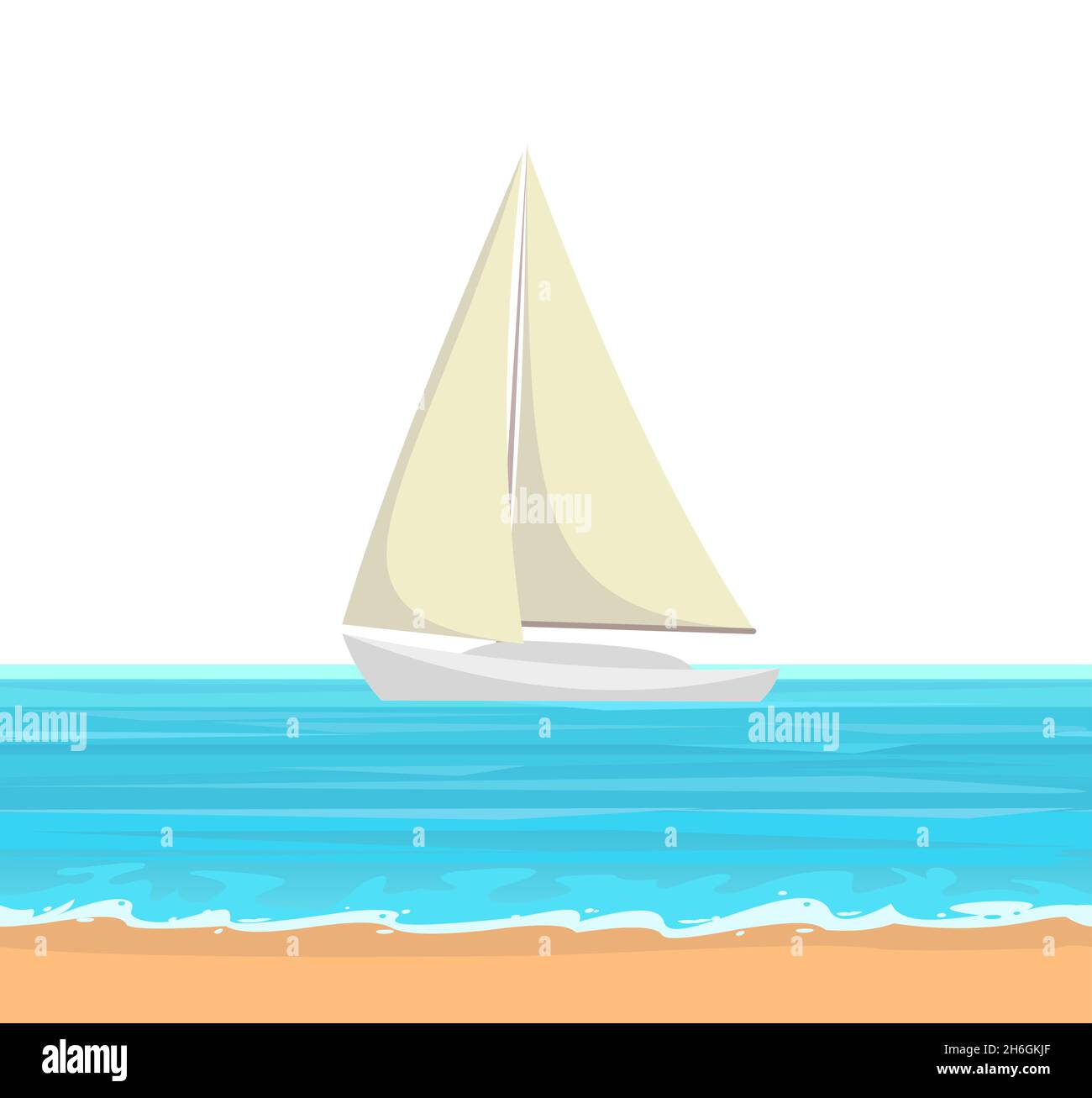 Sailing yacht. Calm blue sea. White single masted vessel with classic ...