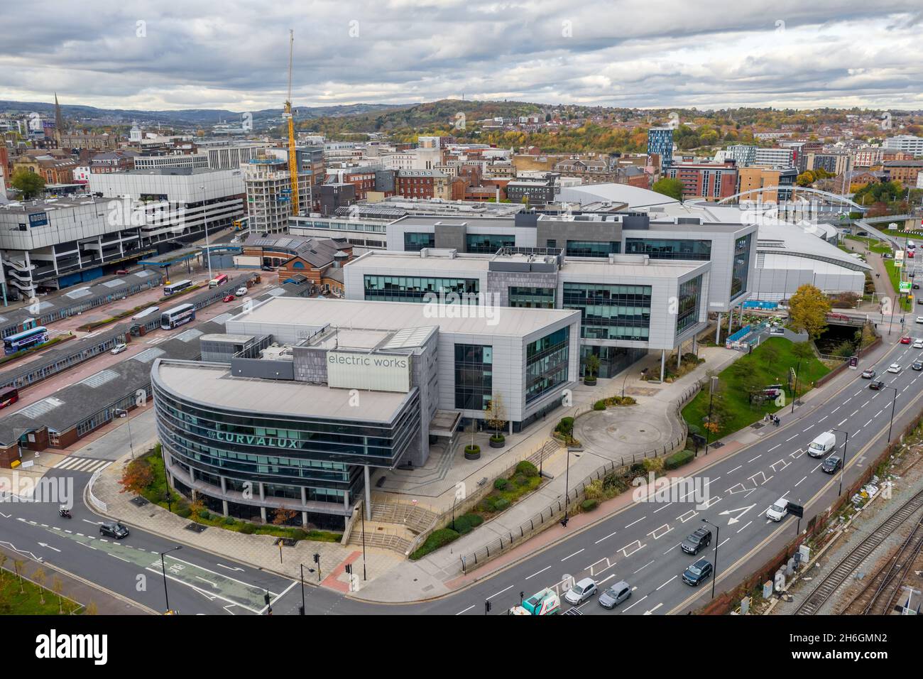 SHEFFIELD, UK - NOVEMBER 4, 2021. An aerial view of THE Sheffield ...